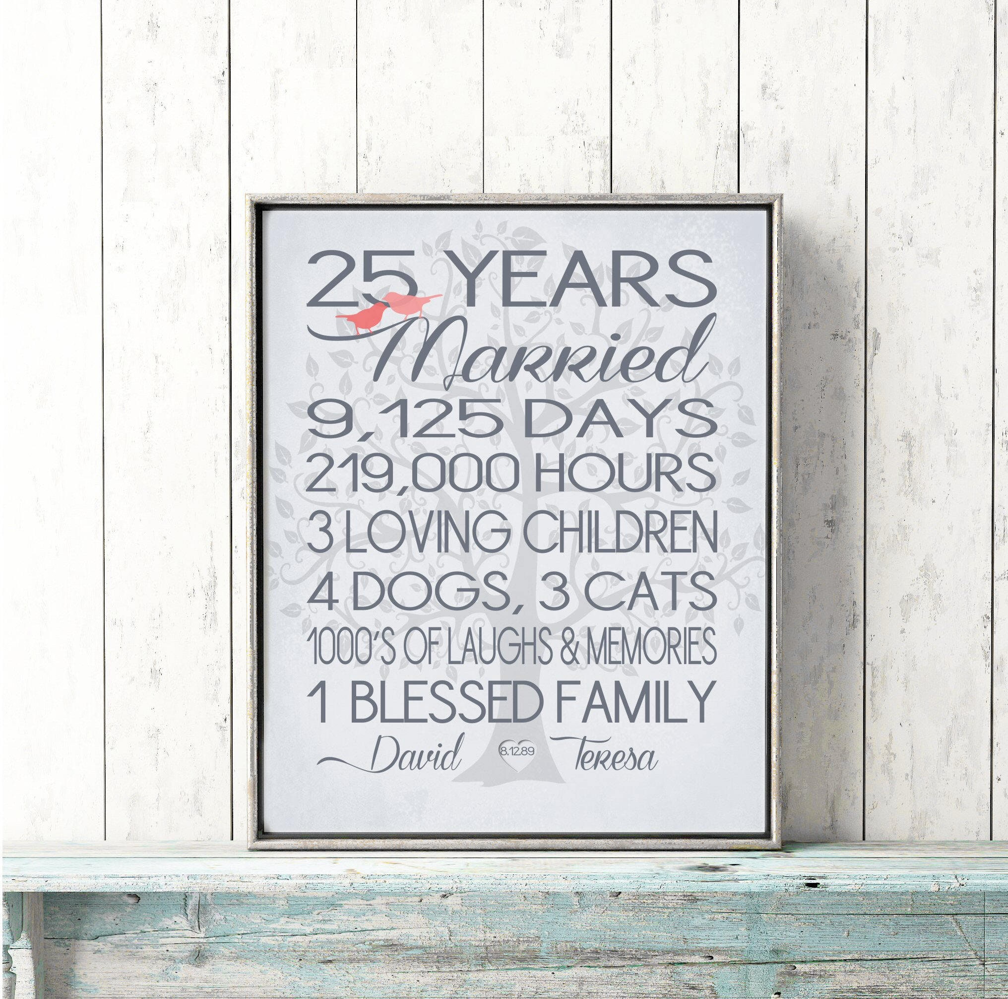 25th Anniversary Art 25 YEARS OF LOVE Personalized Silver | Etsy