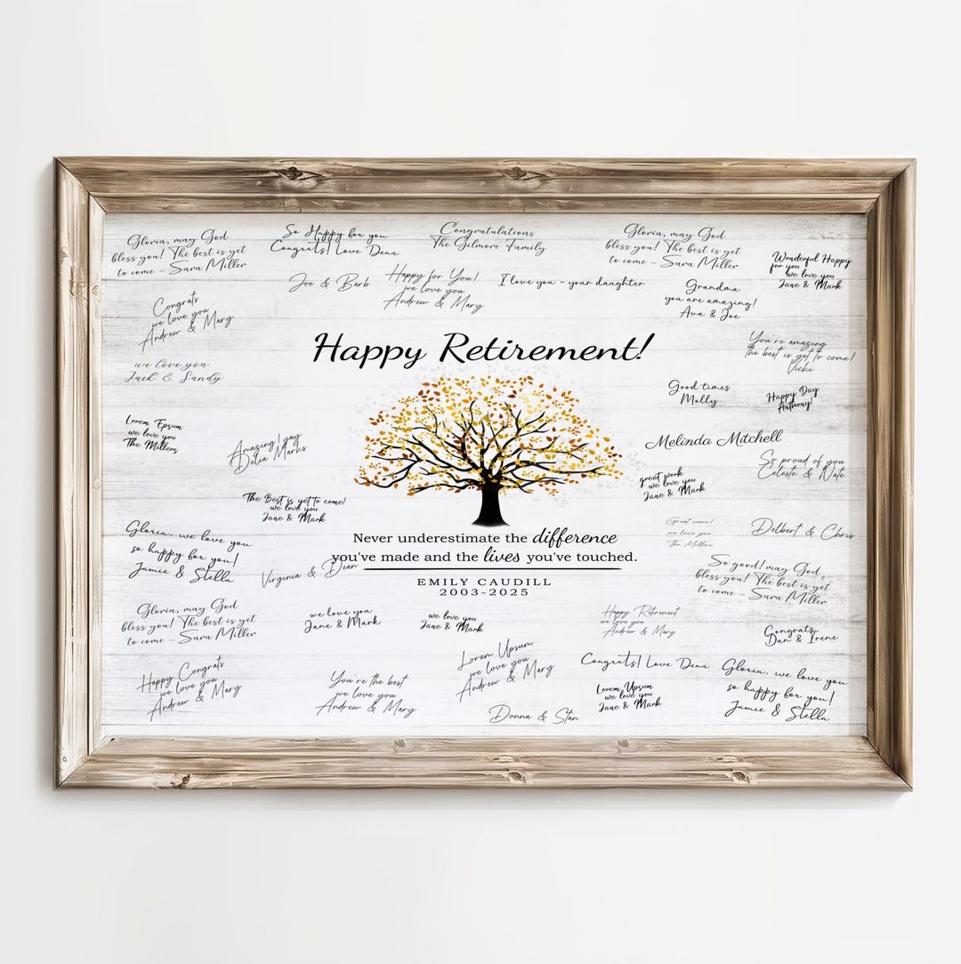 Retirement Sign Guest Book Gift, Personalized Tree Canvas Print for ...