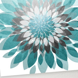 Turquoise Gray SQUARE CANVAS Art, Large Abstract Flower, Wall Decor ...