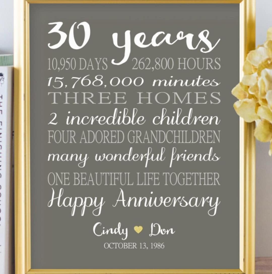 30th Anniversary Gift, Personalized Sign, Parents, Spouse, Couples Gift ...