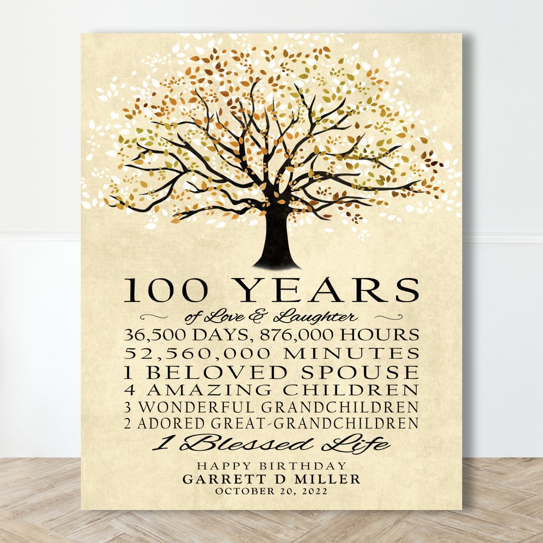 100th BIRTHDAY GIFT Personalized 100 Years Happy Birthday Tree Parent ...