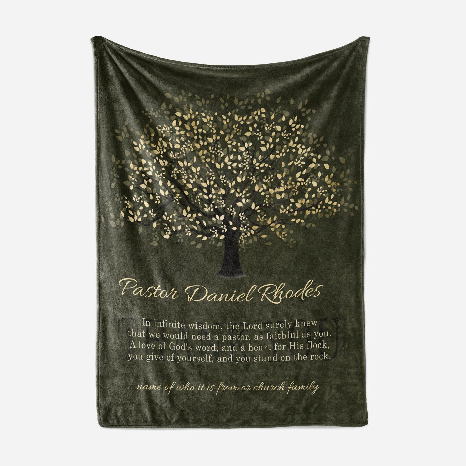 Personalized Pastor Appreciation Blanket: Navy Blue & Gold Tree Poem - Etsy