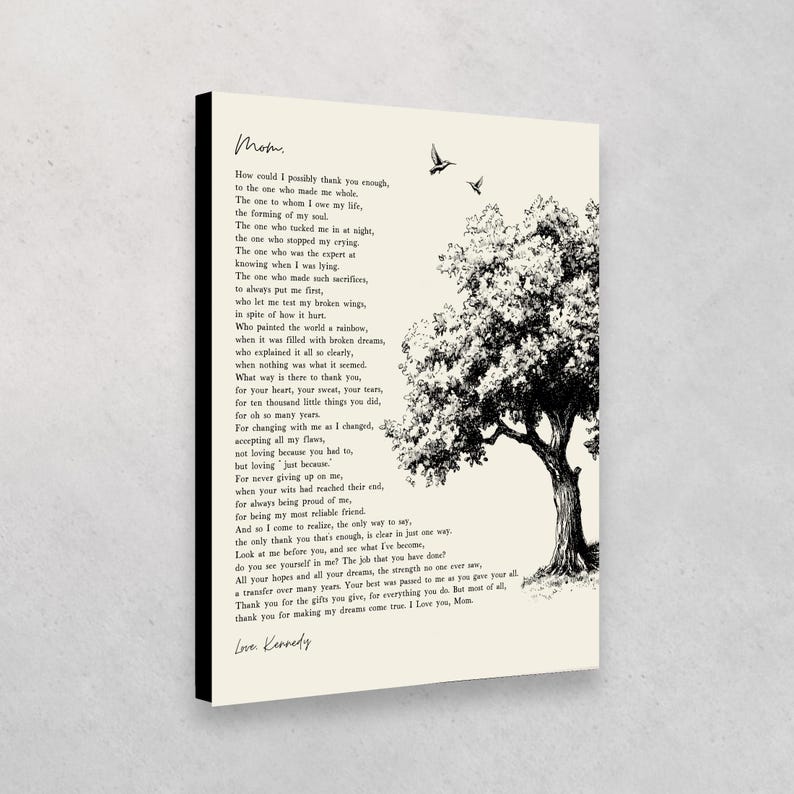 Mom Gift Hummingbirds Oak Tree, Personalized Poem Framed Canvas ...