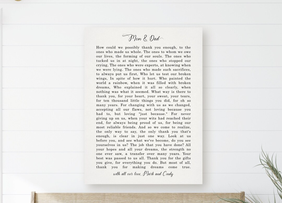Gift for Parents Sentimental Poem From Kids Annivesary Gift - Etsy