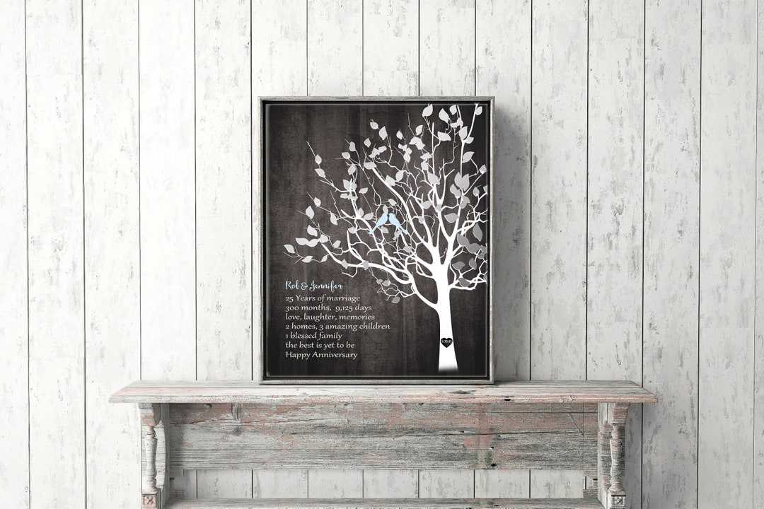 SILVER 25th Wedding Anniversary Gift Family Tree Faux Wood Print ...