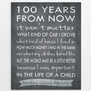 100 Years From Now, Teachers Gift, Personalized Name, Poem, I Was ...