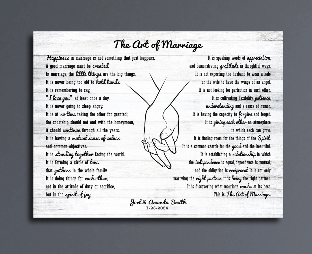 The Art of Marriage Poem, Personalized Wedding Gift, Anniversary Gift ...