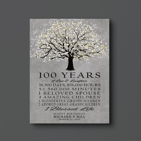 100th BIRTHDAY GIFT Personalized 100 Years Happy Birthday Tree - Etsy