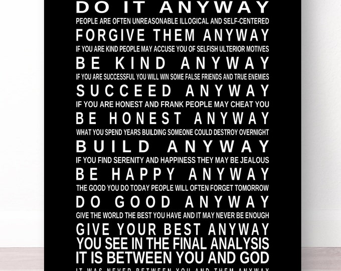 Do It Anyway Poster, Mother Teresa Quote Canvas or Print Subway Sign ...