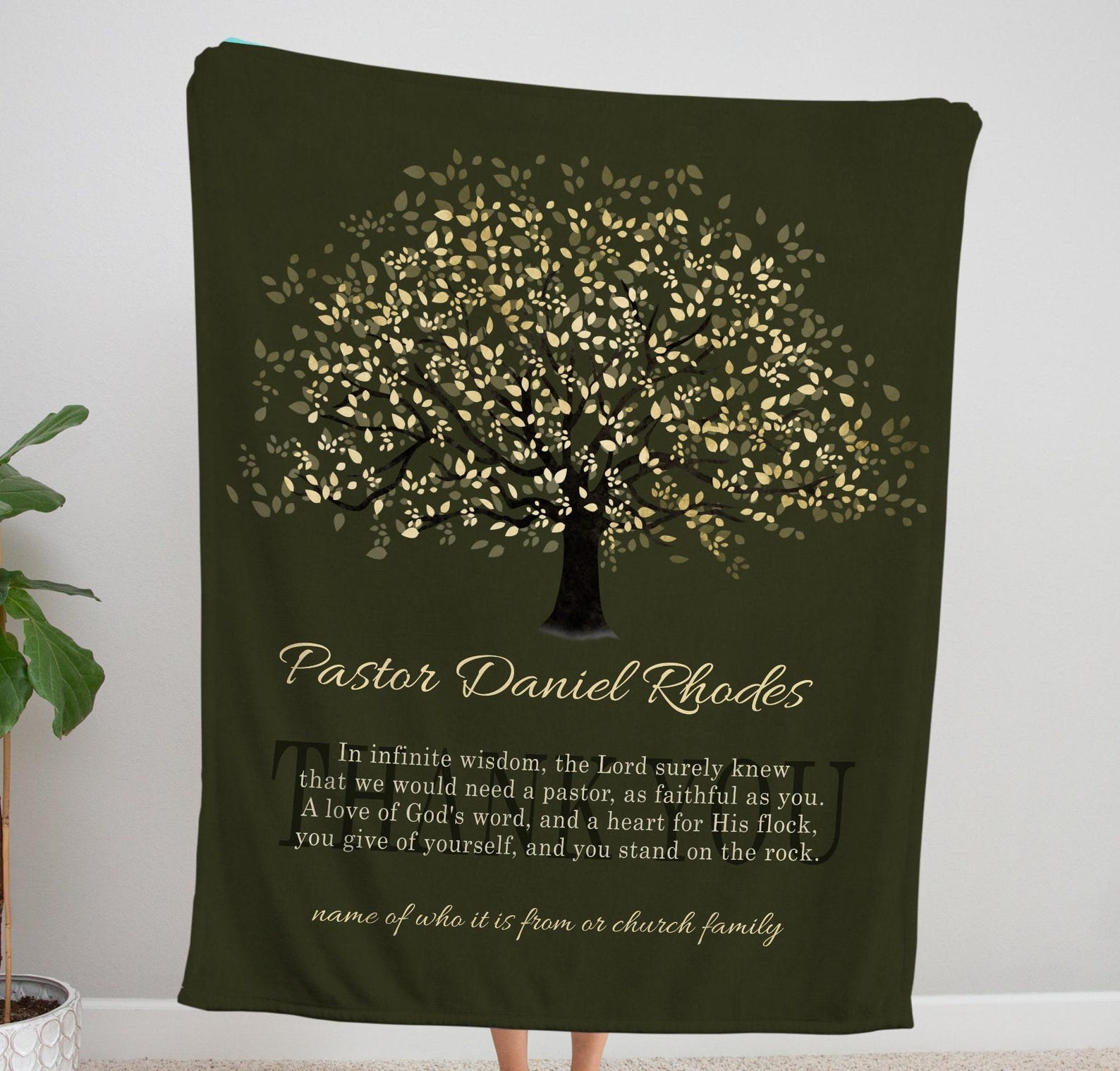 Personalized Pastor Appreciation Blanket: Navy Blue & Gold Tree Poem - Etsy