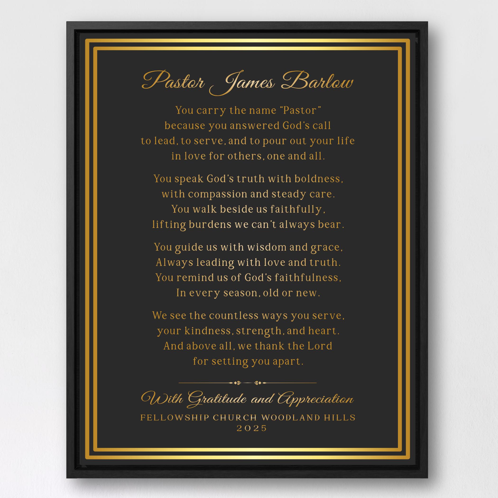 Personalized Pastor Appreciation Gift: Custom Poem Framed Canvas - Etsy