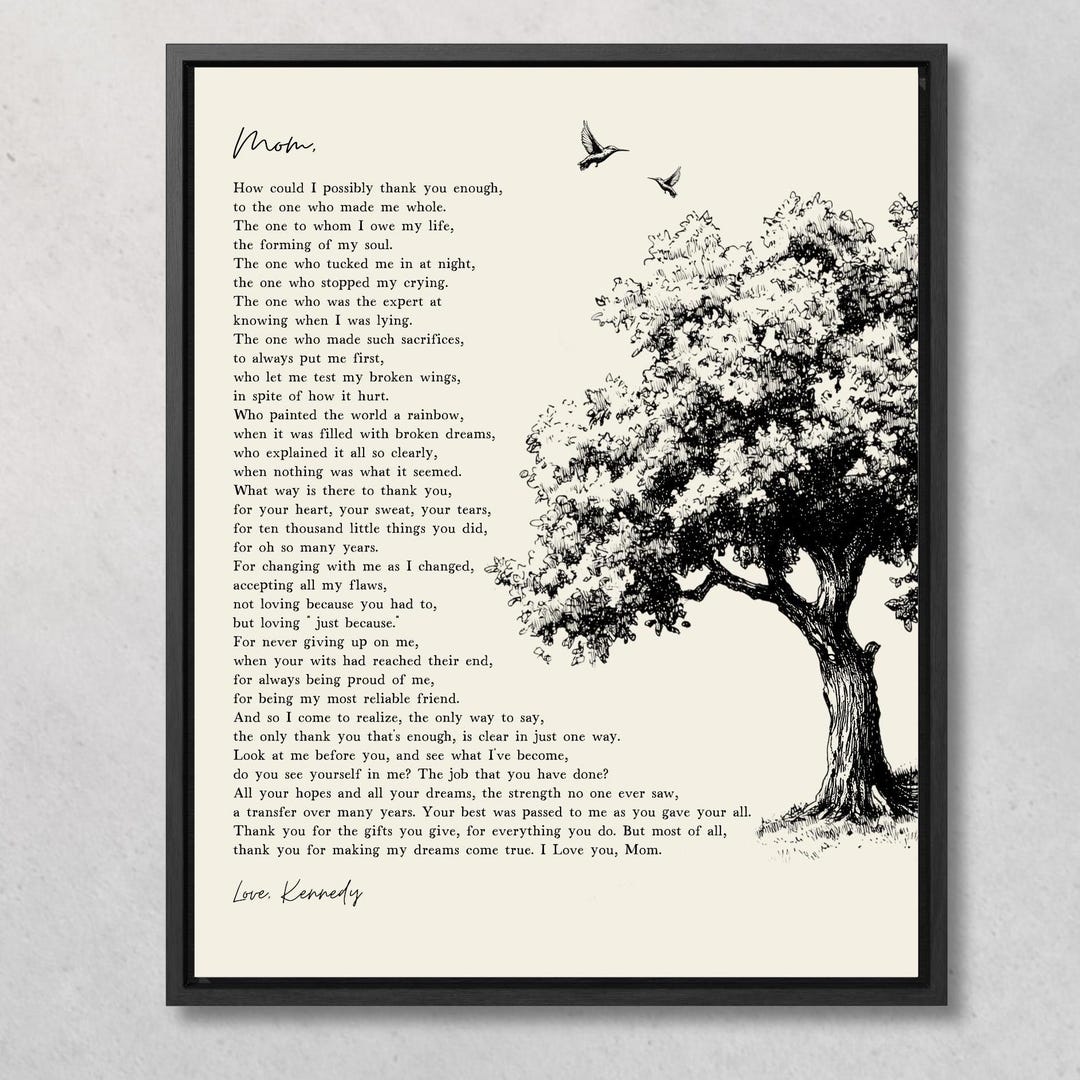 Mom Gift Hummingbirds Oak Tree, Personalized Poem Framed Canvas ...
