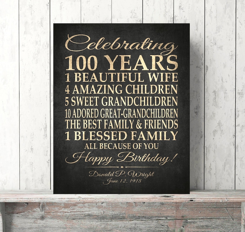 100 Years BIRTHDAY GIFT Personalized SIGN Celebrating 100th | Etsy
