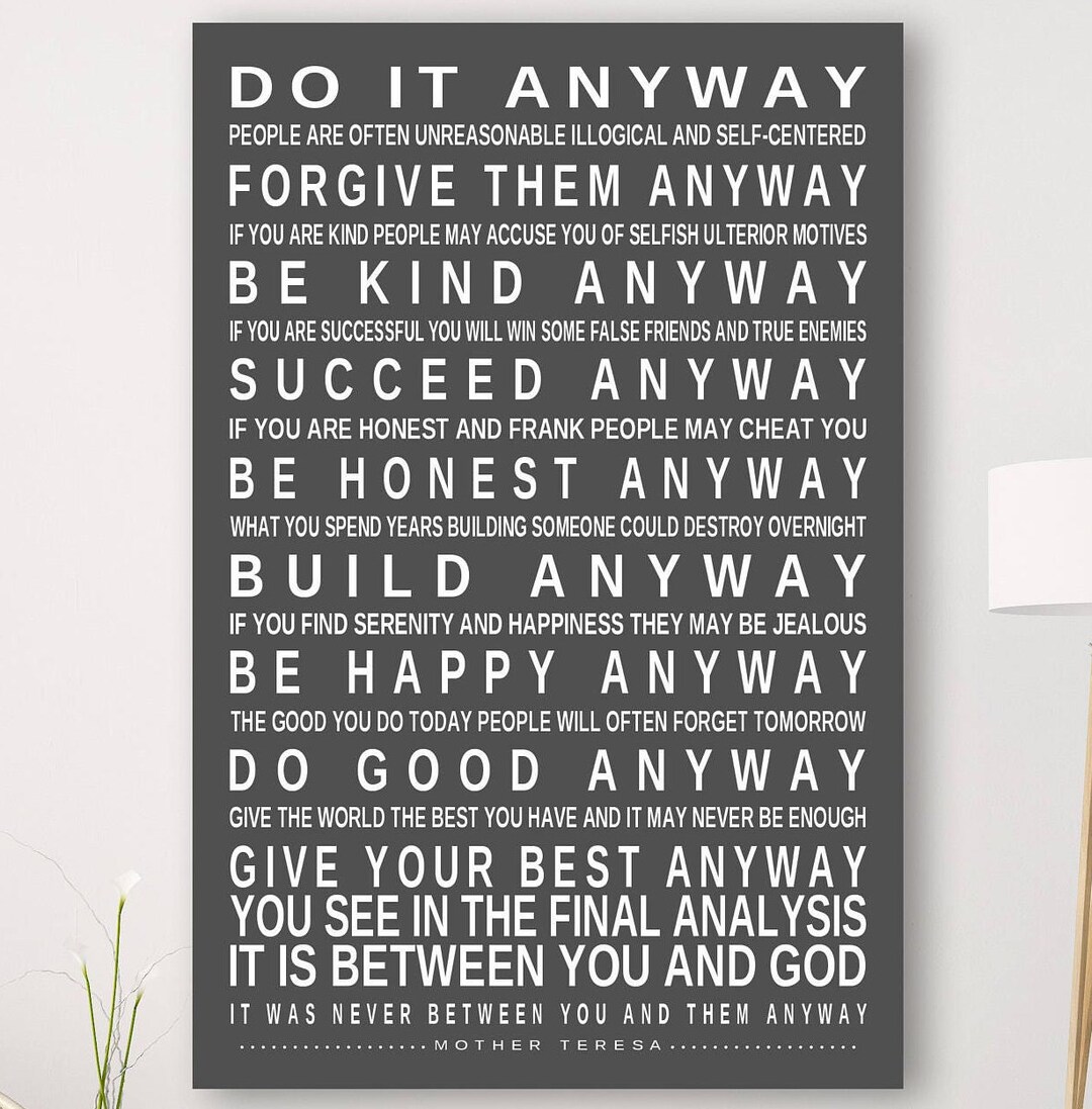 DO IT ANYWAY Large Sign Canvas Print Quote by Mother Teresa Print Gift ...