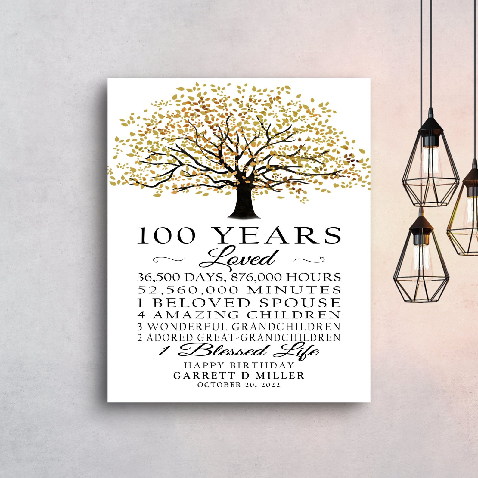 100 Years Loved 100th Birthday Gift Personalized White and Gold ...