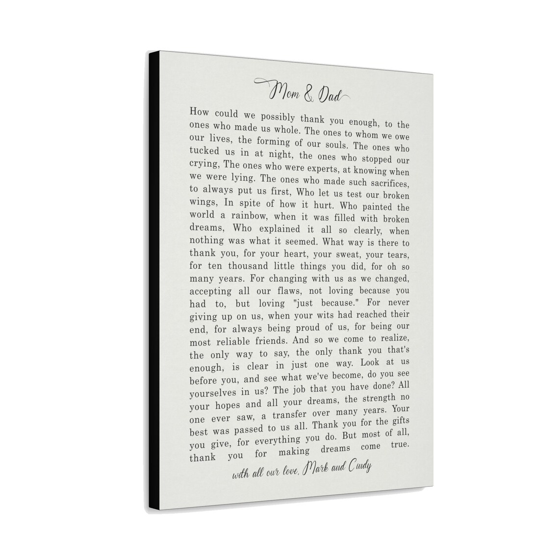 Gift for Parents Sentimental Poem From Kids, Annivesary Gift for Mom ...