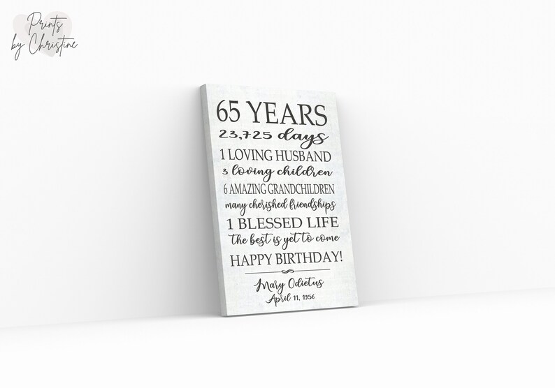 65th BIRTHDAY GIFT Sign Custom Personalized Print Digital | Etsy
