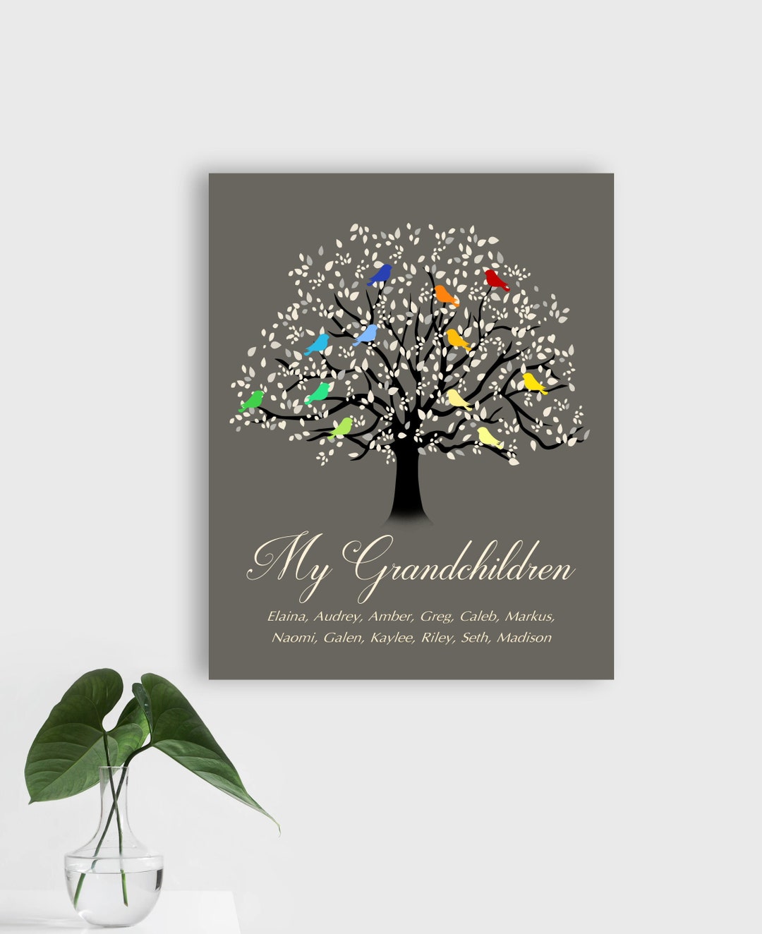 Grandchildren Tree, Family Tree Canvas Print With Grandkids Names ...