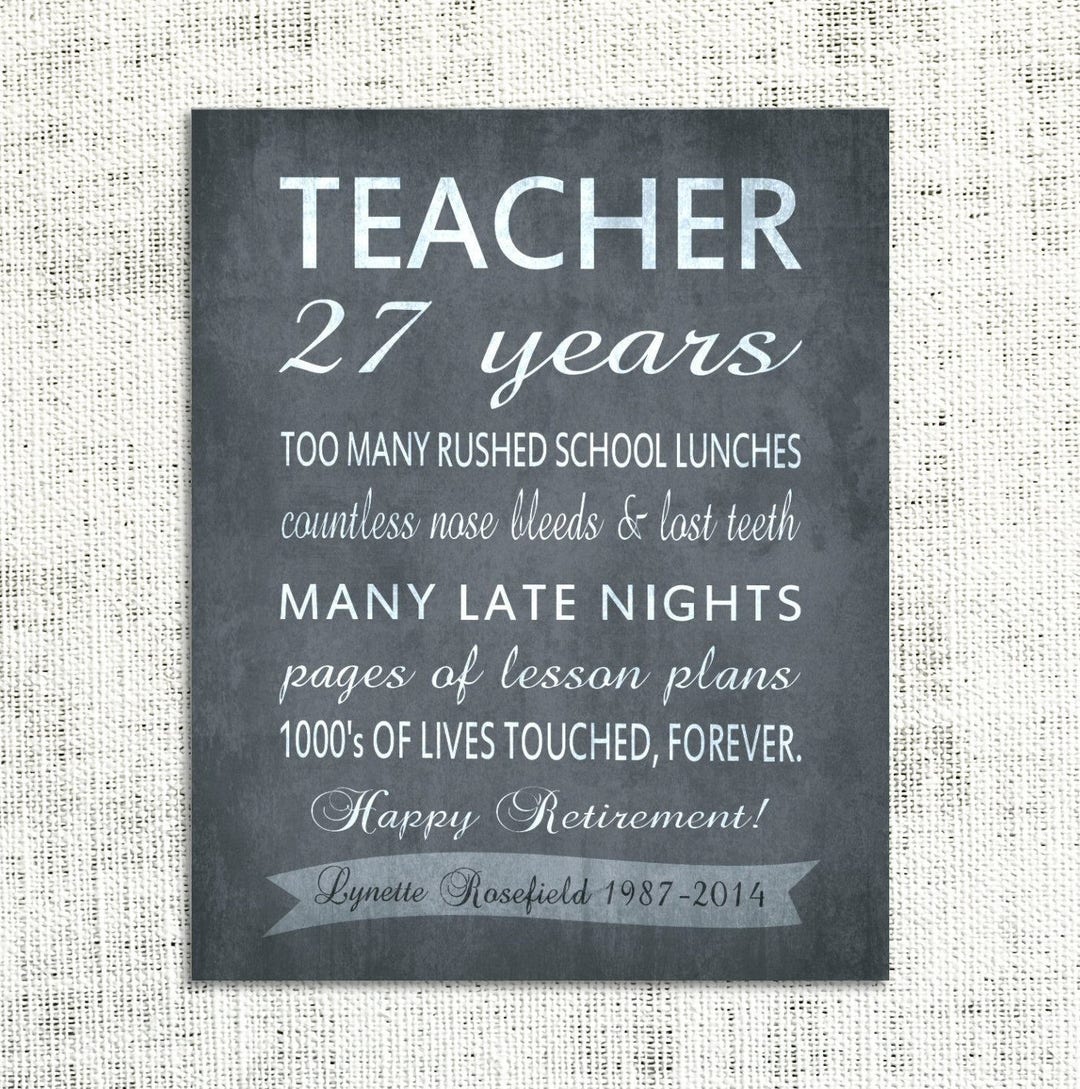 Teacher RETIREMENT Gift CANVAS Personalized Inpirational Print Unique ...