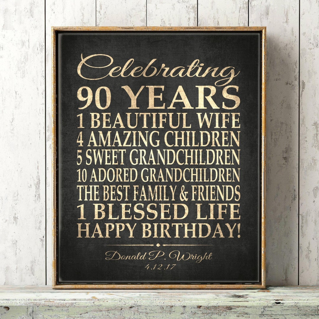90th BIRTHDAY GIFT Sign Print Personalized Grandma Birthday Grandpa or ...