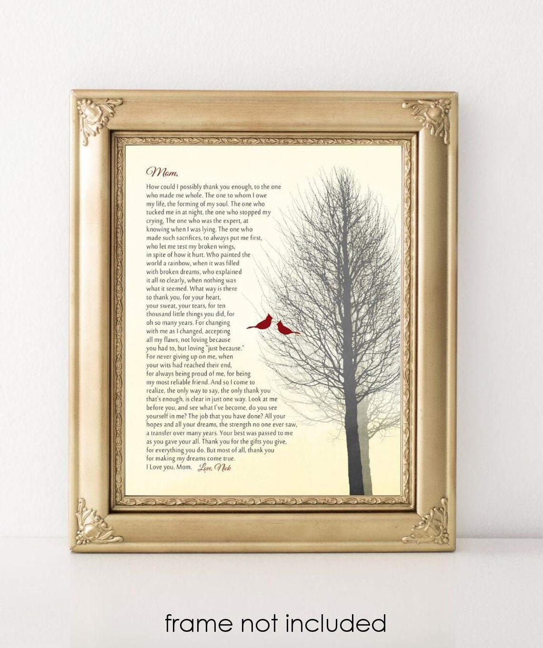 Gift for Mom Poem, for Mother From Son or From Daughter, Cardinal Bird ...