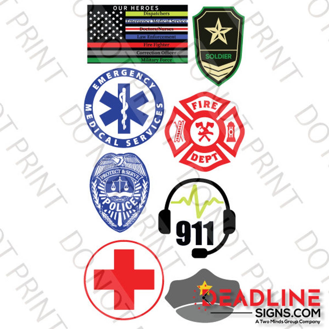 First Responder Symbols - Full Sheet Bundle - 8 Piece Yard Card Set - Etsy