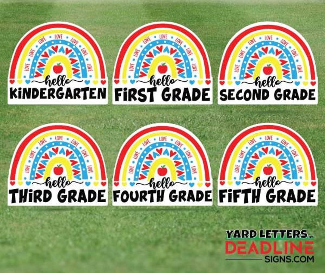 24 Inch First Day of School Rainbow Style Signs - K-5 - 6 Piece Yard ...