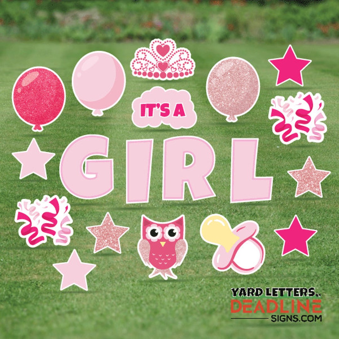 Pink Glitter It's A Girl - Full Sheet Bundle - 19 Piece Yard Sign Set ...