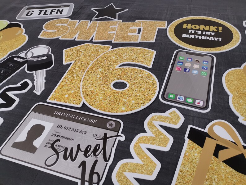 Sweet 16 Gold Glitter Full Sheet Bundle 17 Piece Yard - Etsy