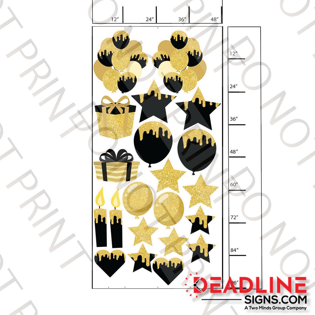 Gold Drip Glitter/black - Decorations - Full Sheet Bundle - 21 Piece ...
