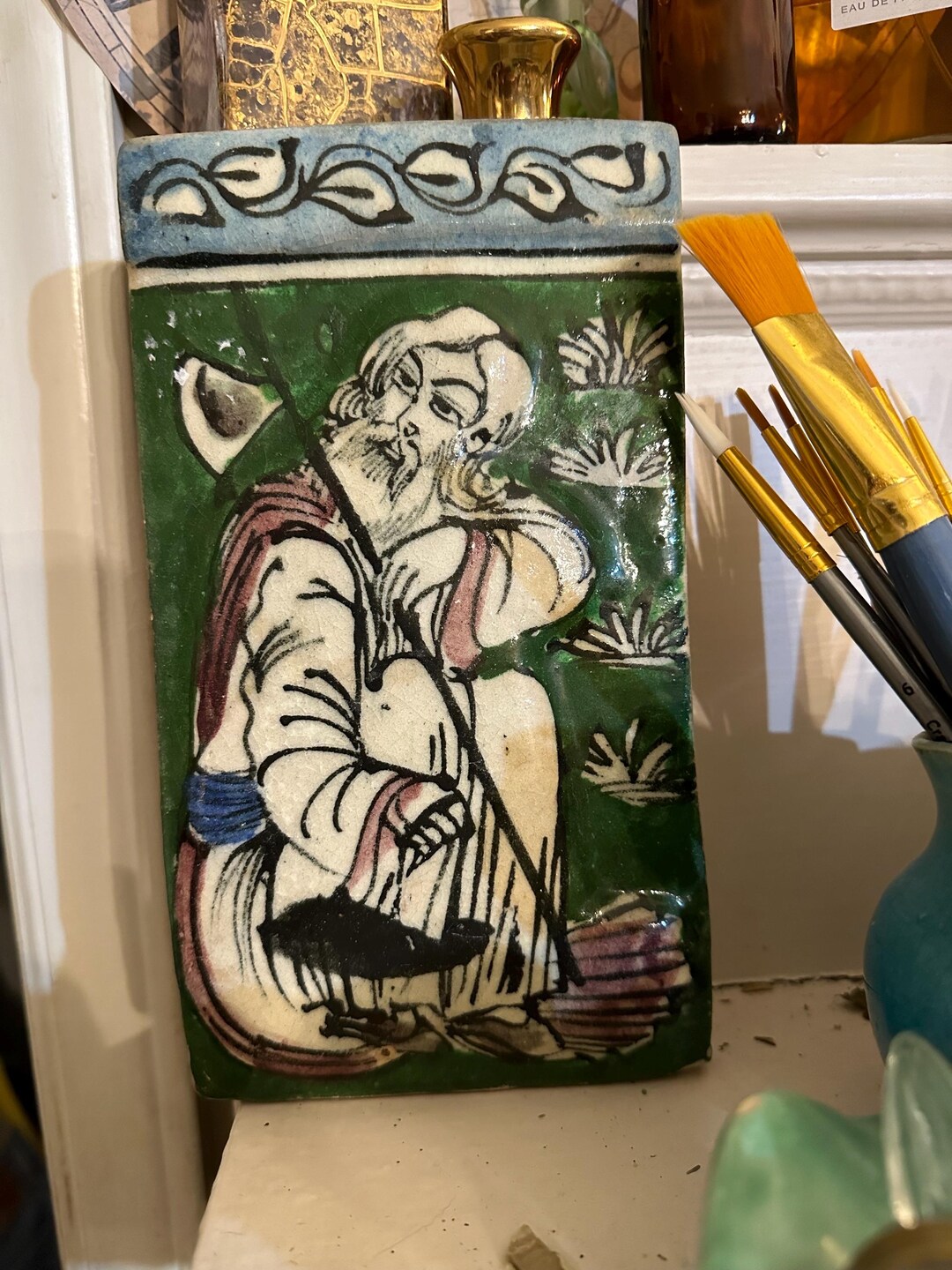 Antique Hand Painted Middle Eastern Ceramic Pottery Tile - Etsy