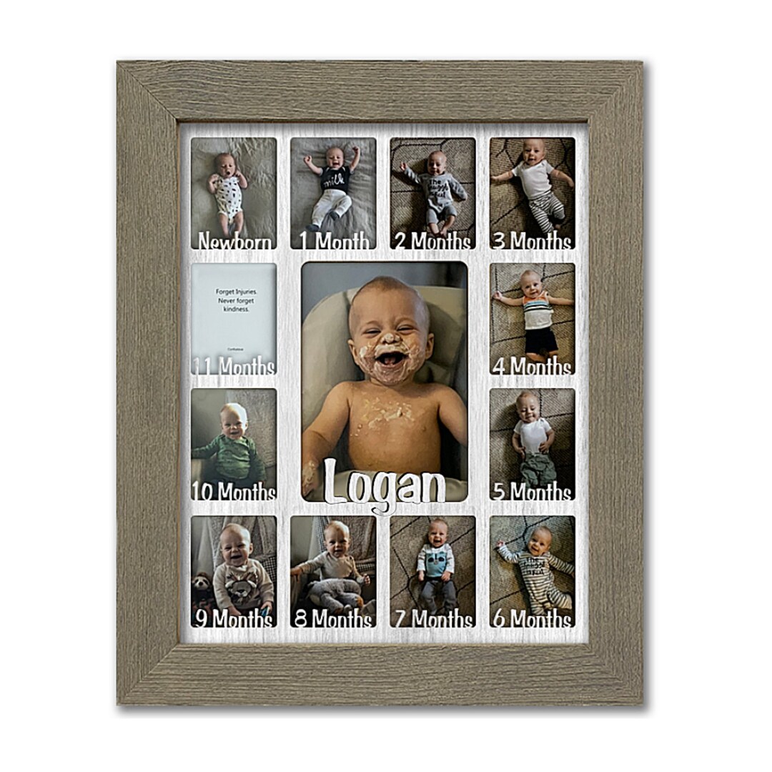 Baby First Year Personalized Frame - Holds Twelve 2.5" X 3.5" Newborn ...