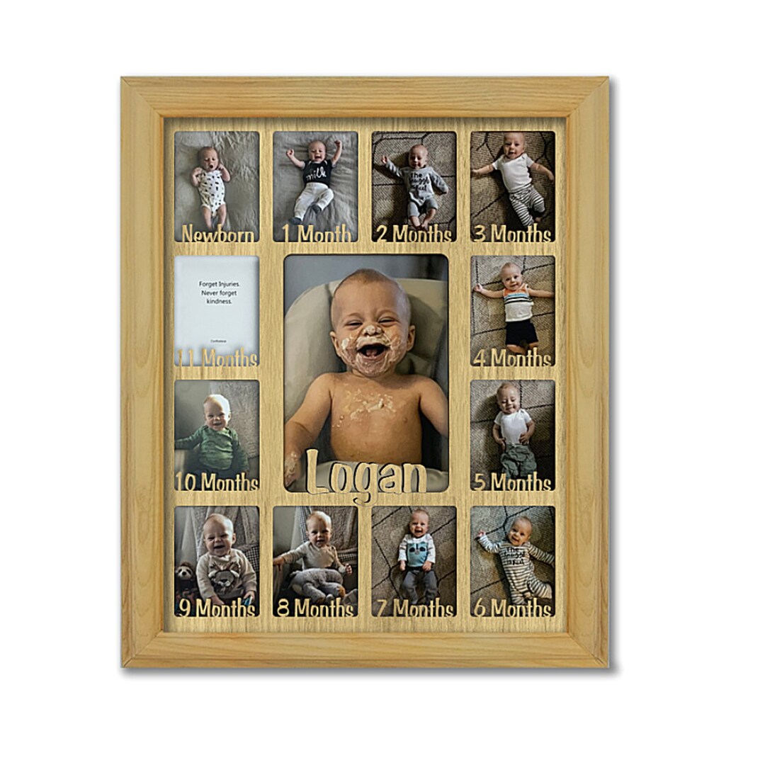 Baby First Year Personalized Frame - Holds Twelve 2.5" X 3.5" Newborn ...