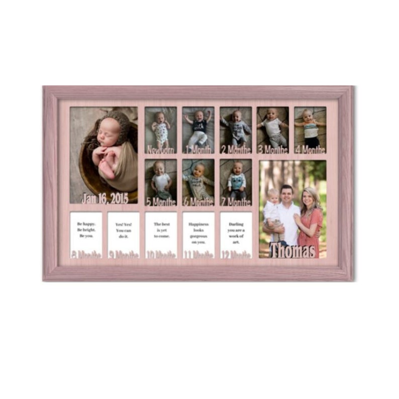 Baby First Year Personalized Frame - Holds Thirteen 2.5" X 3.5" Newborn ...