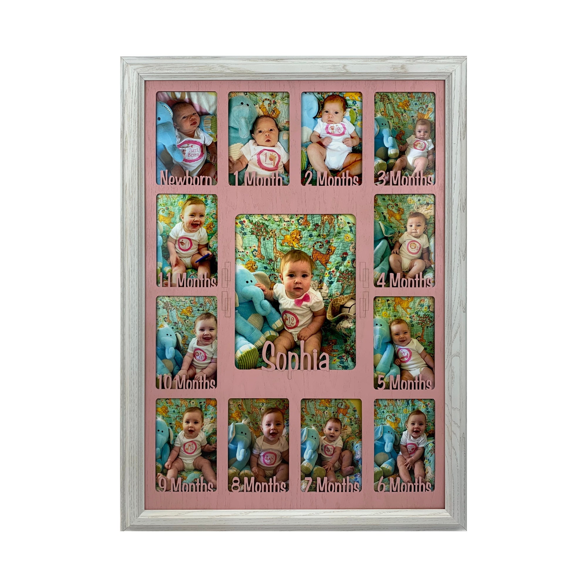 Baby First Year Picture Frame - 4x6 Pictures 8x10 Center - Personalized ...