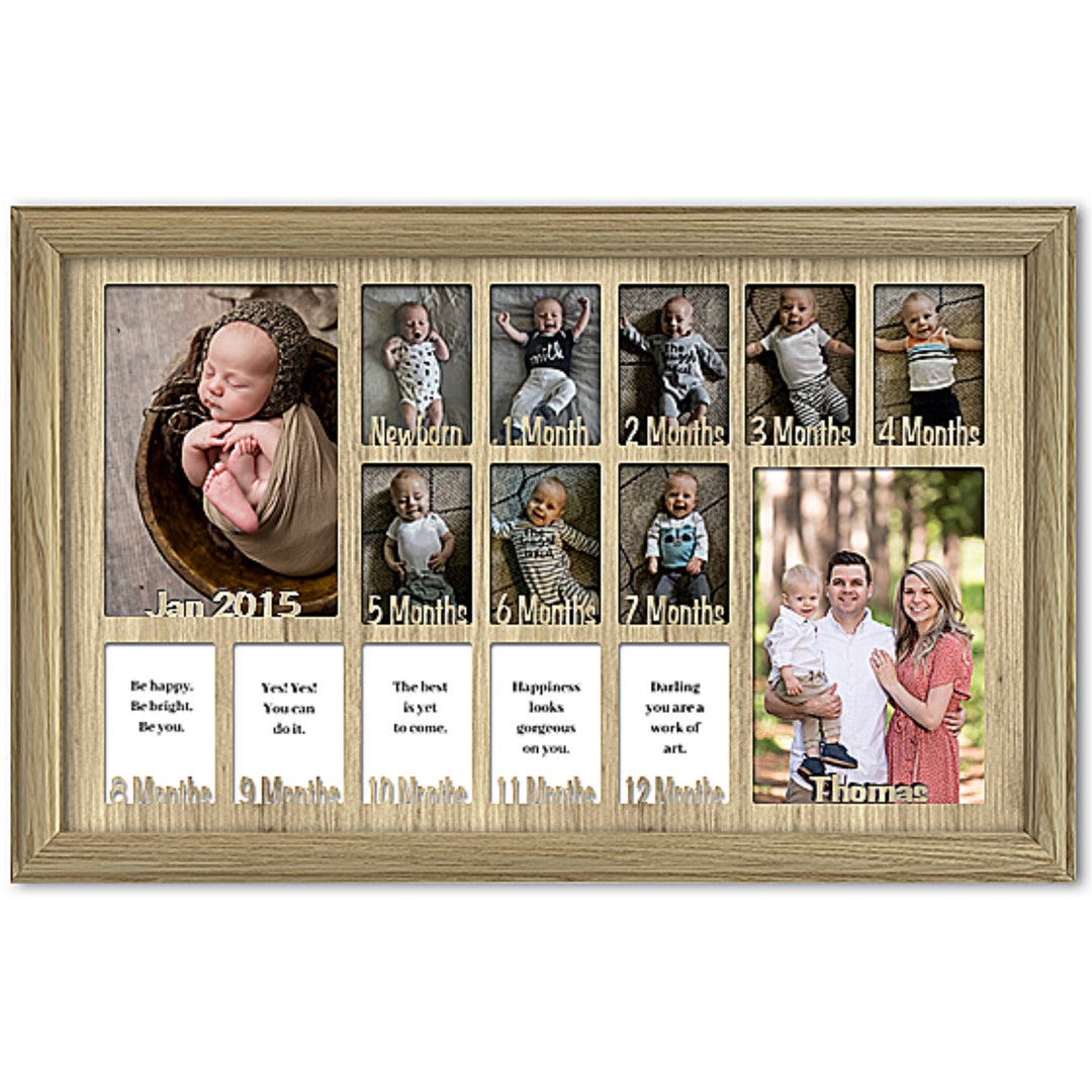 Baby First Year Personalized Frame - Holds Thirteen 2.5" X 3.5" Newborn ...