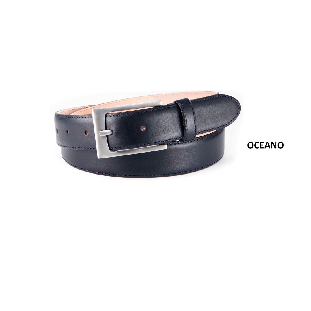 Men's Belt Leather Dark Blue Elegant Classic Leather Belt for Business ...