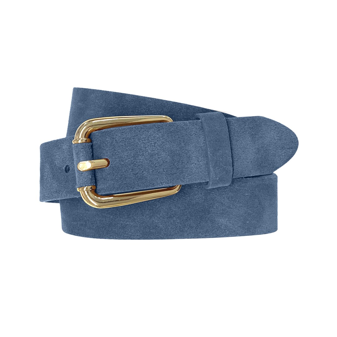 Ladies Belt Suede Blue With Gold Buckle Leather Belt Jeans Belt WIDTH 3 ...