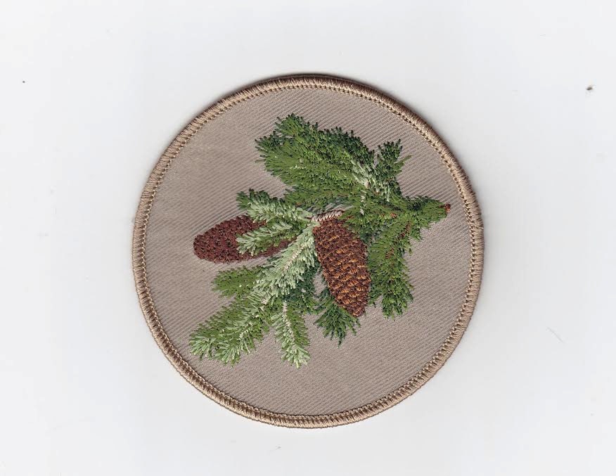 Embroidered Pine Tree and Cone Patch, Outdoor Nature Design, Iron-on ...
