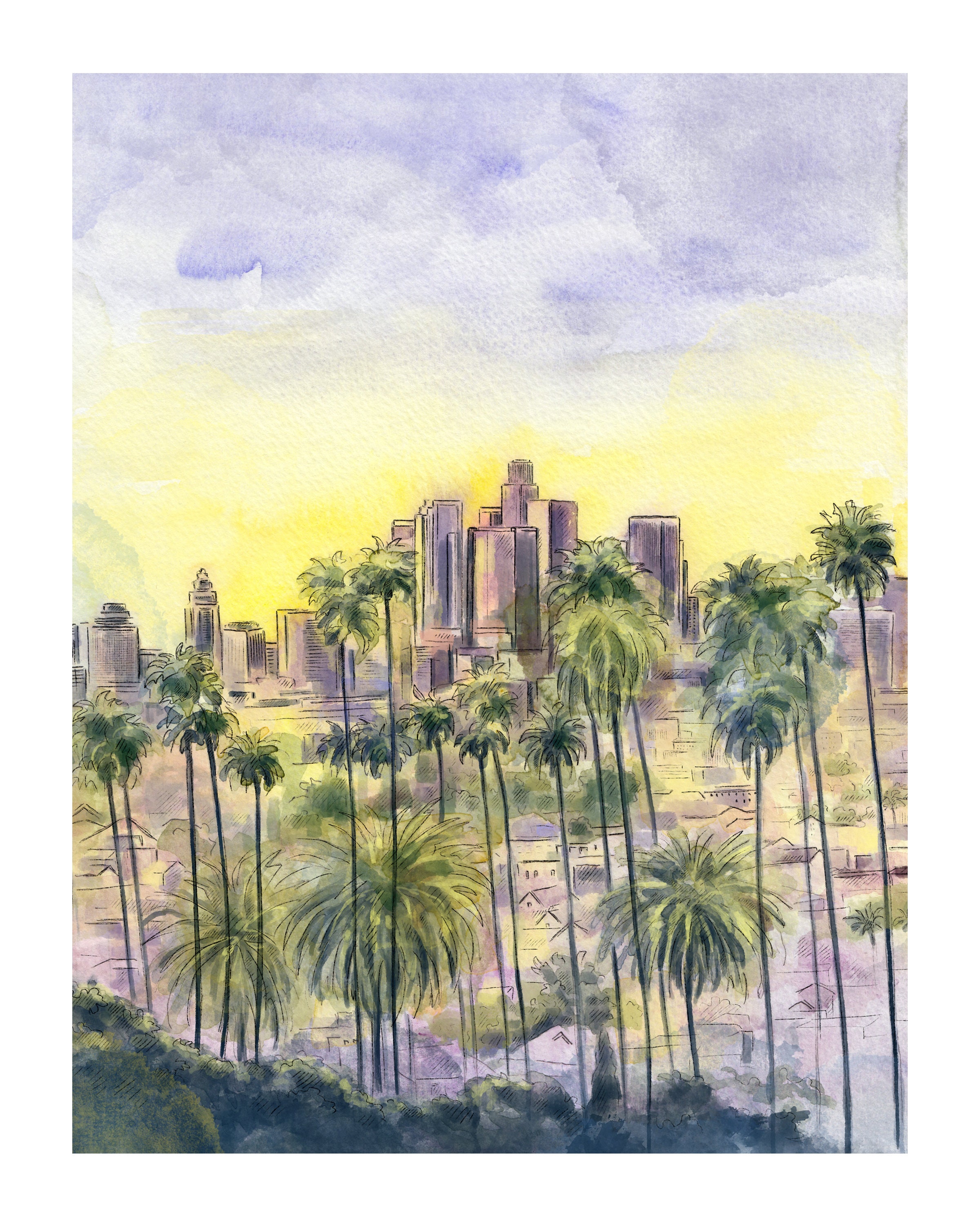 Los Angeles Sunset Print: California Travel Art, City Sketch - Etsy
