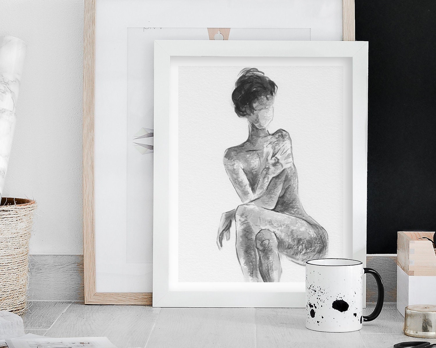 Minimalist Nude Woman Sketch Art Print Figure Drawing Digital File