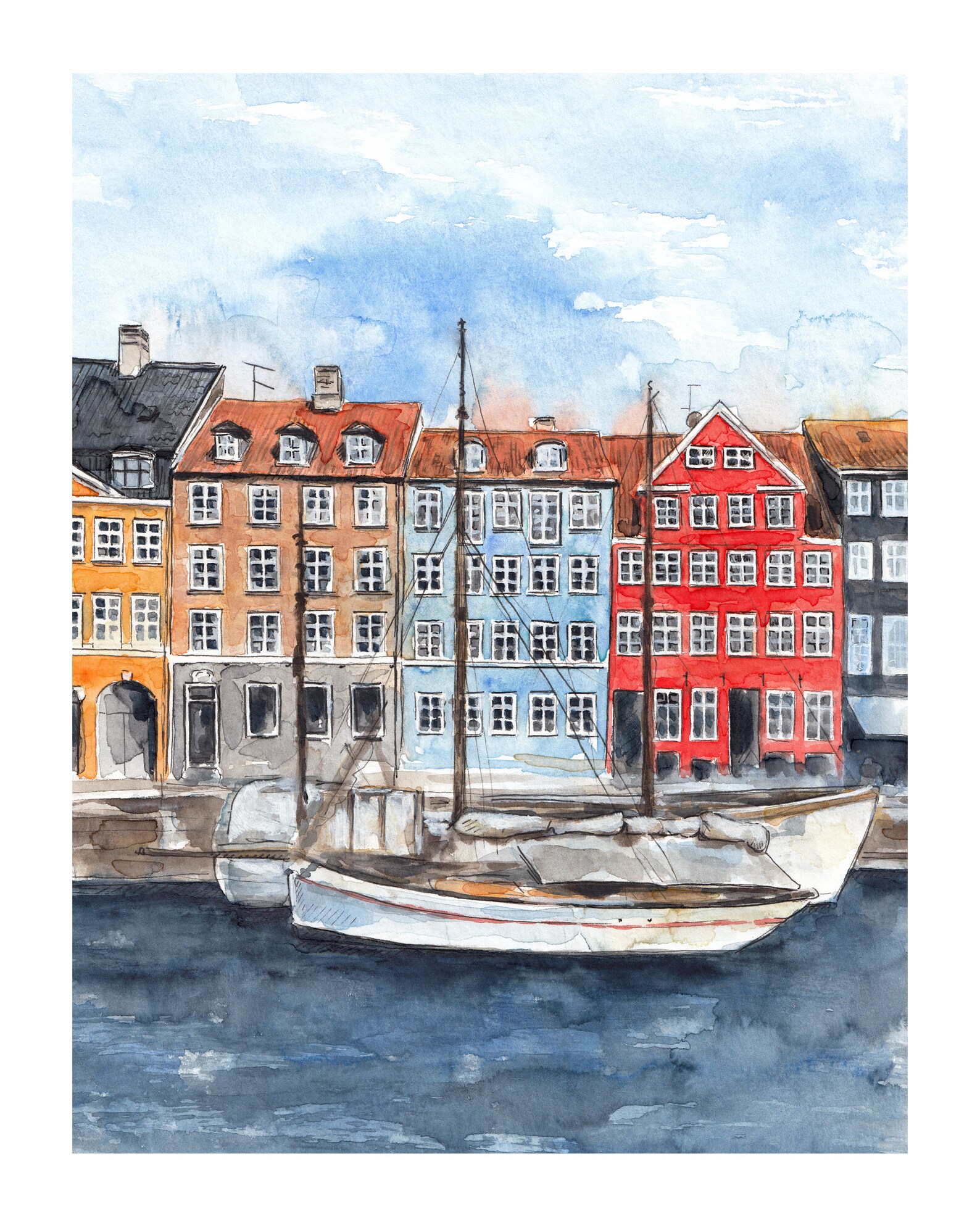 Copenhagen Watercolor Art Print: Denmark Cityscape - Etsy