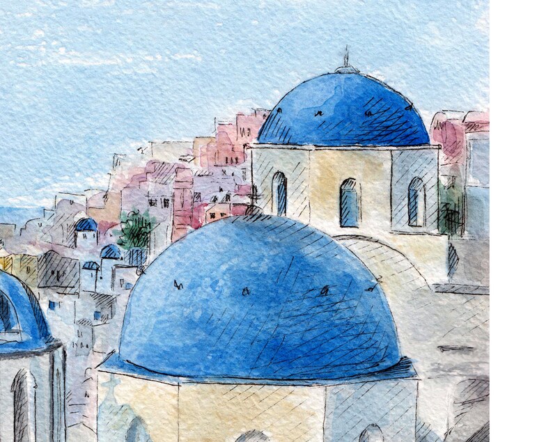 Santorini painting Santorini print Greece art Santorini sketch | Etsy