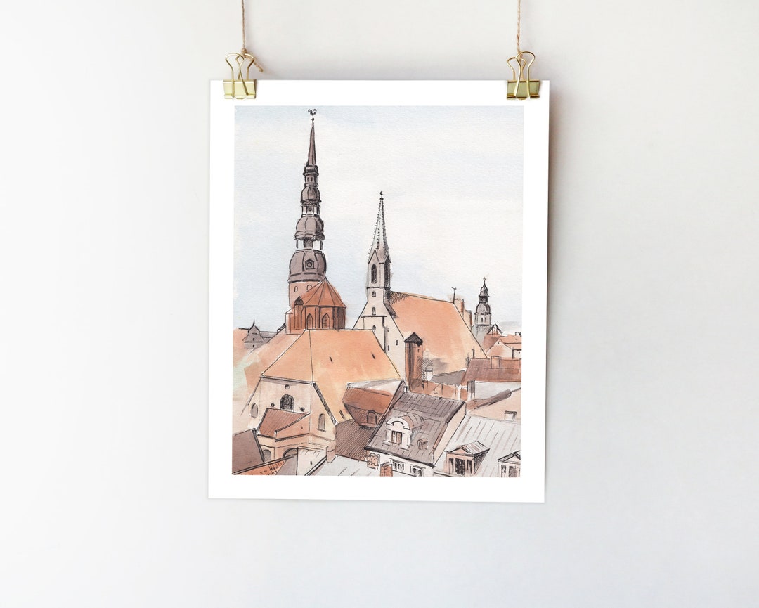 Riga Old Town Art Riga Latvia Poster Riga Art Print St Peter's Church ...
