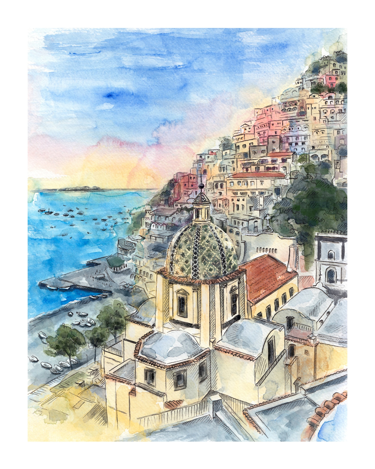 Positano Print Positano Painting Positano Wall Art Italy - Etsy