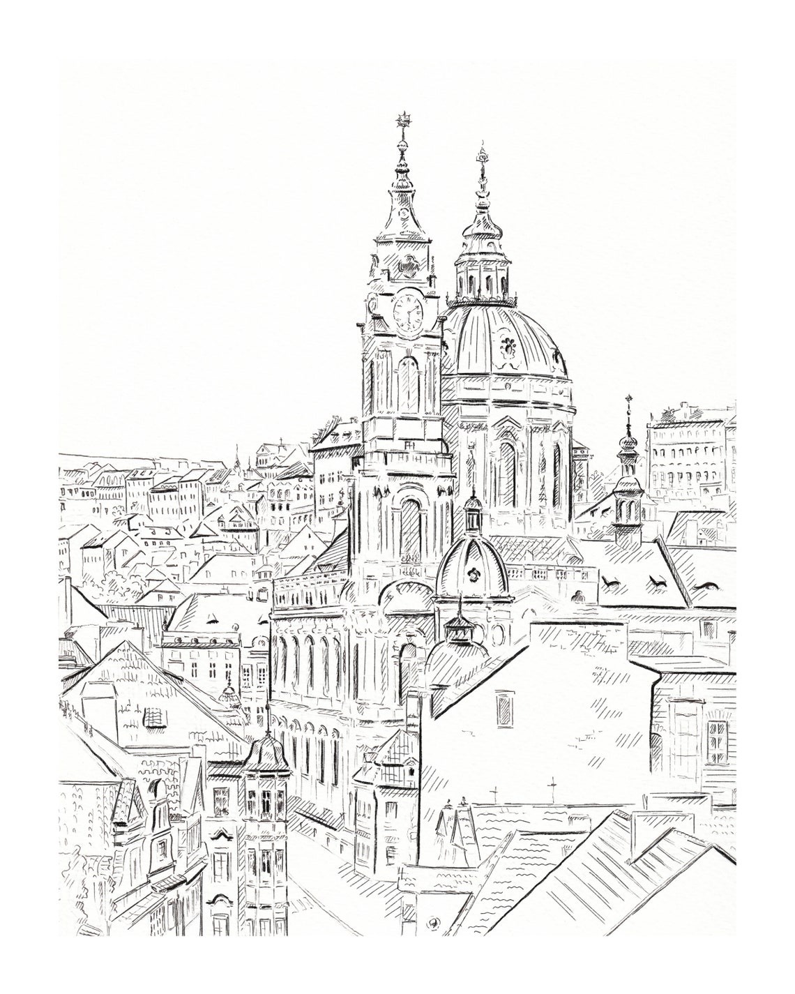 Prague Ink Drawing Print. Prague Poster. Prague Art. Prague - Etsy