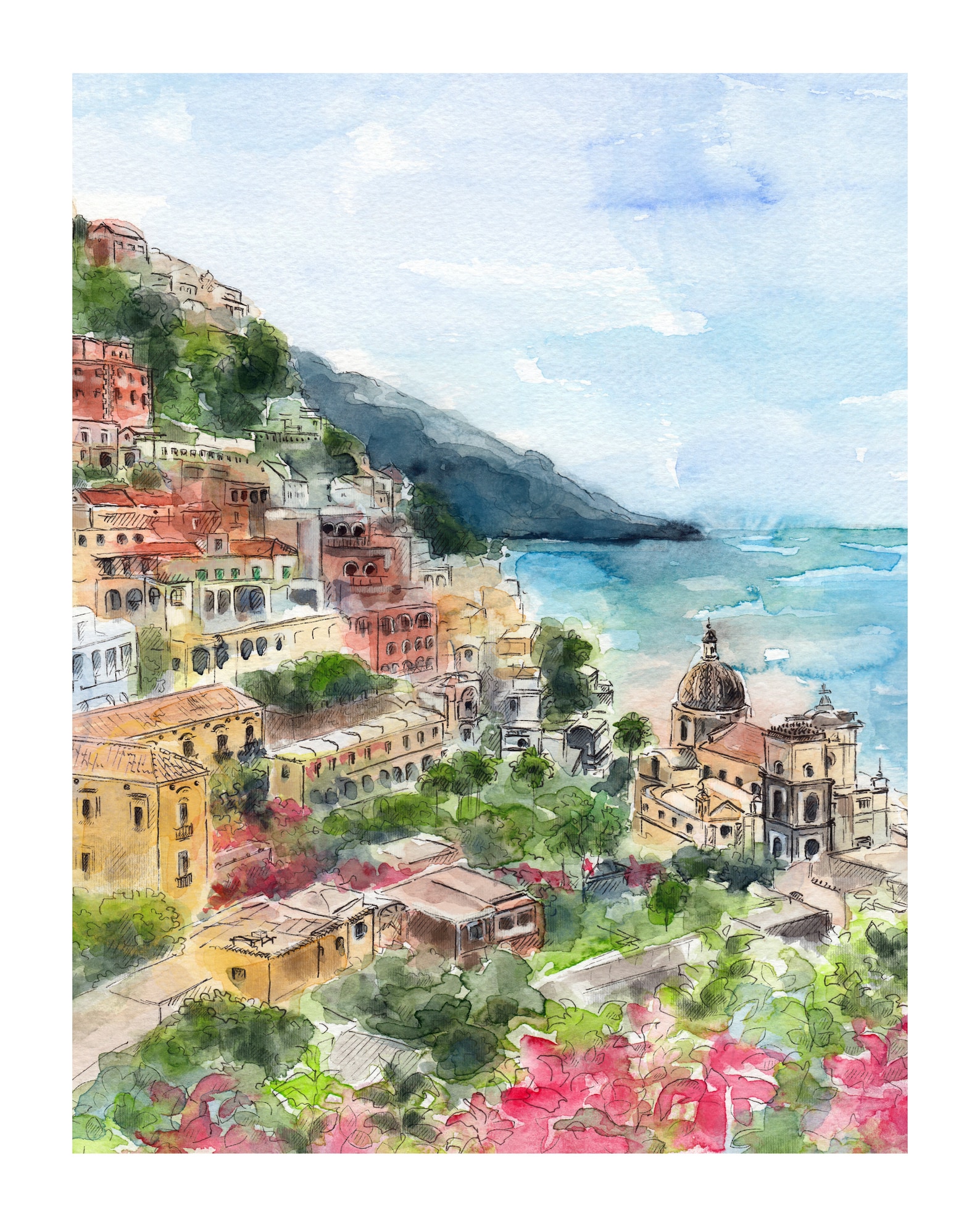 Positano Print Positano Painting Italy Poster Italy Wall Art - Etsy