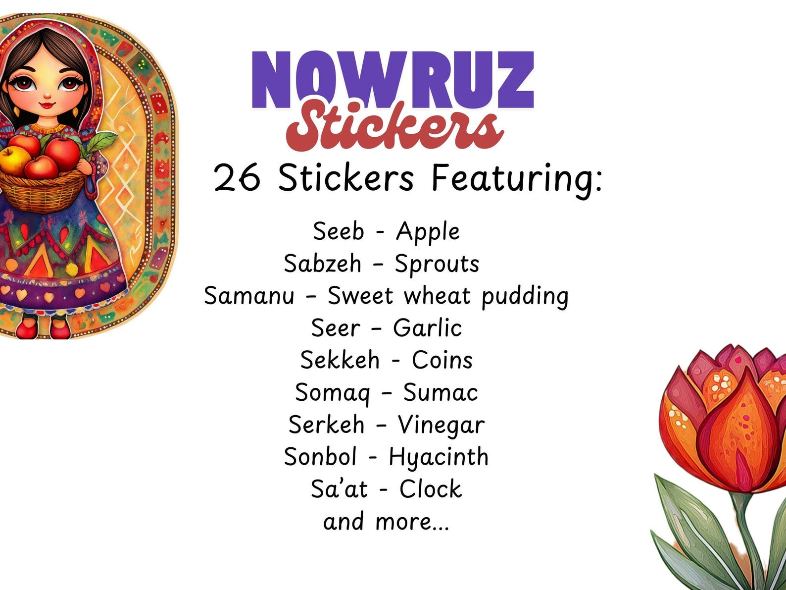 Nowruz Sticker Set (colorful Edition) 26 Stickers - Haftseen, Nowruz ...