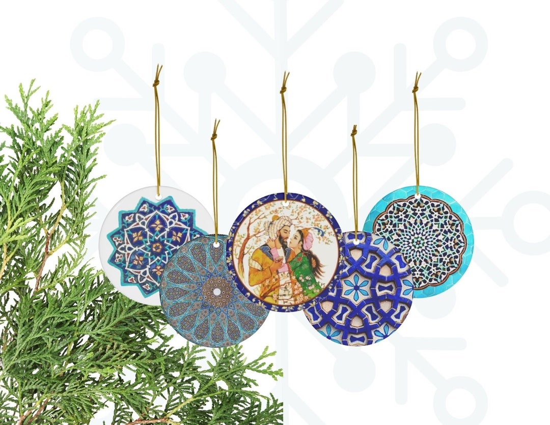 Set of 5 Persian Theme Round Ceramic Ornament. Persian Art. Design on ...