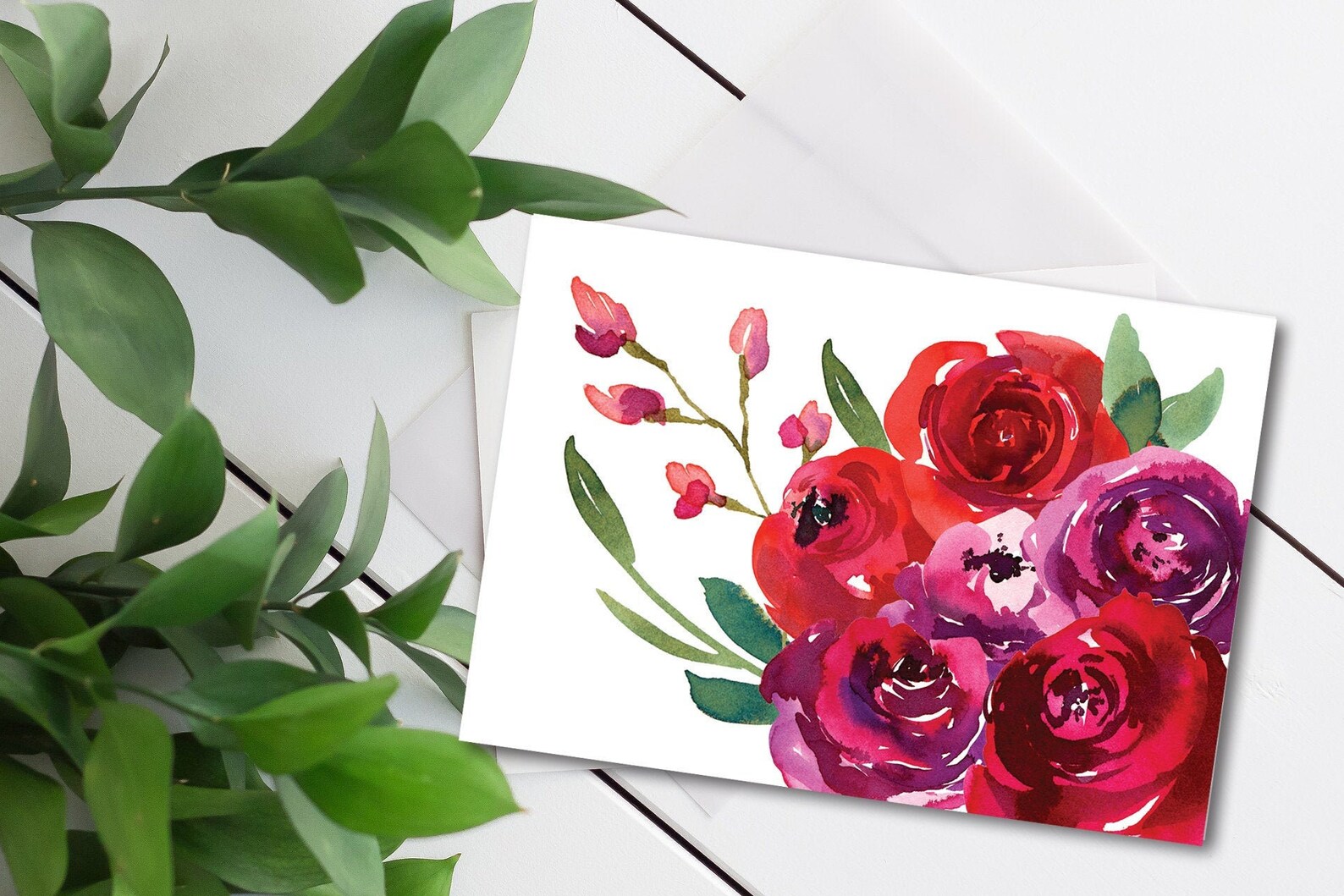 Red Roses Greeting Card Watercolor Print Blank Inside. - Etsy